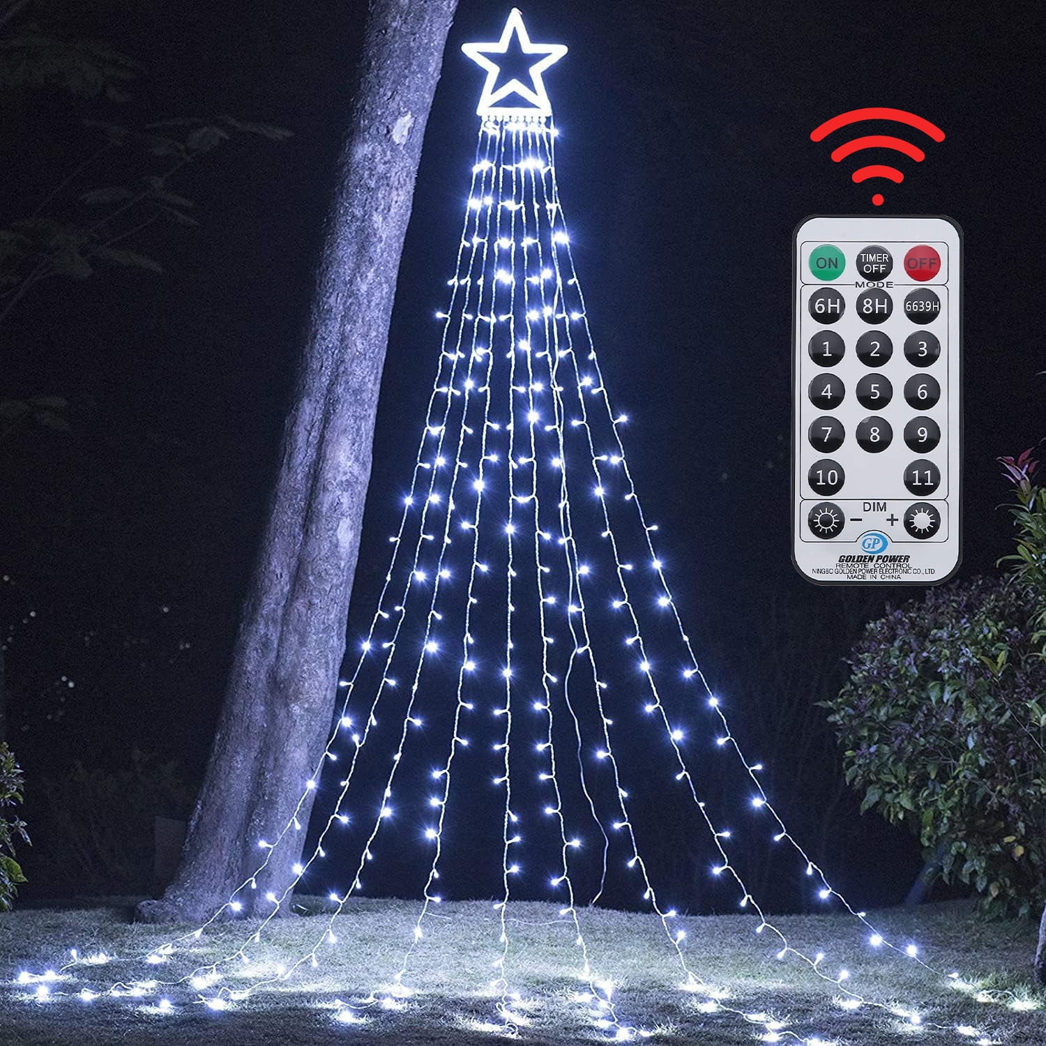 11Ft Waterfall Cone Tree Lights with Star for Christmas,9 Strings ...
