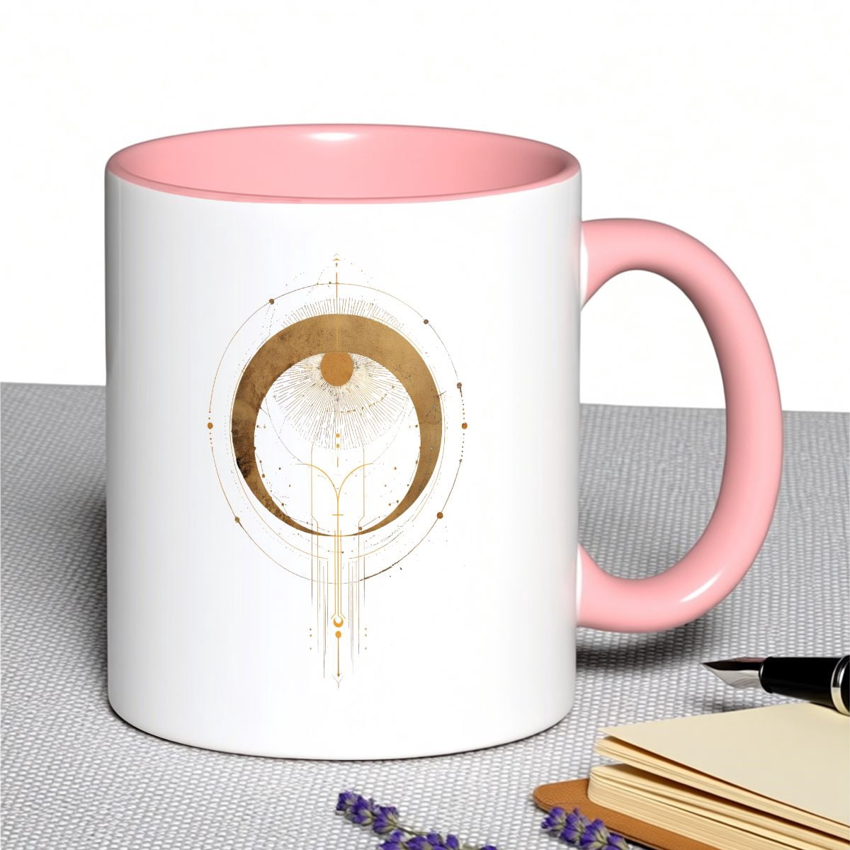 11Oz Ceramic Mug with Golden Abstract Circle And Line Art Design ...