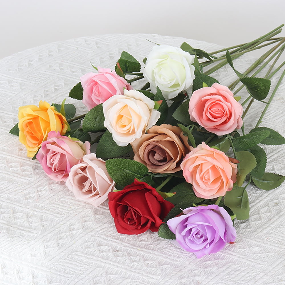 11PCS Artificial Silk Flowers Realistic Roses Bouquet Long Stem for ...
