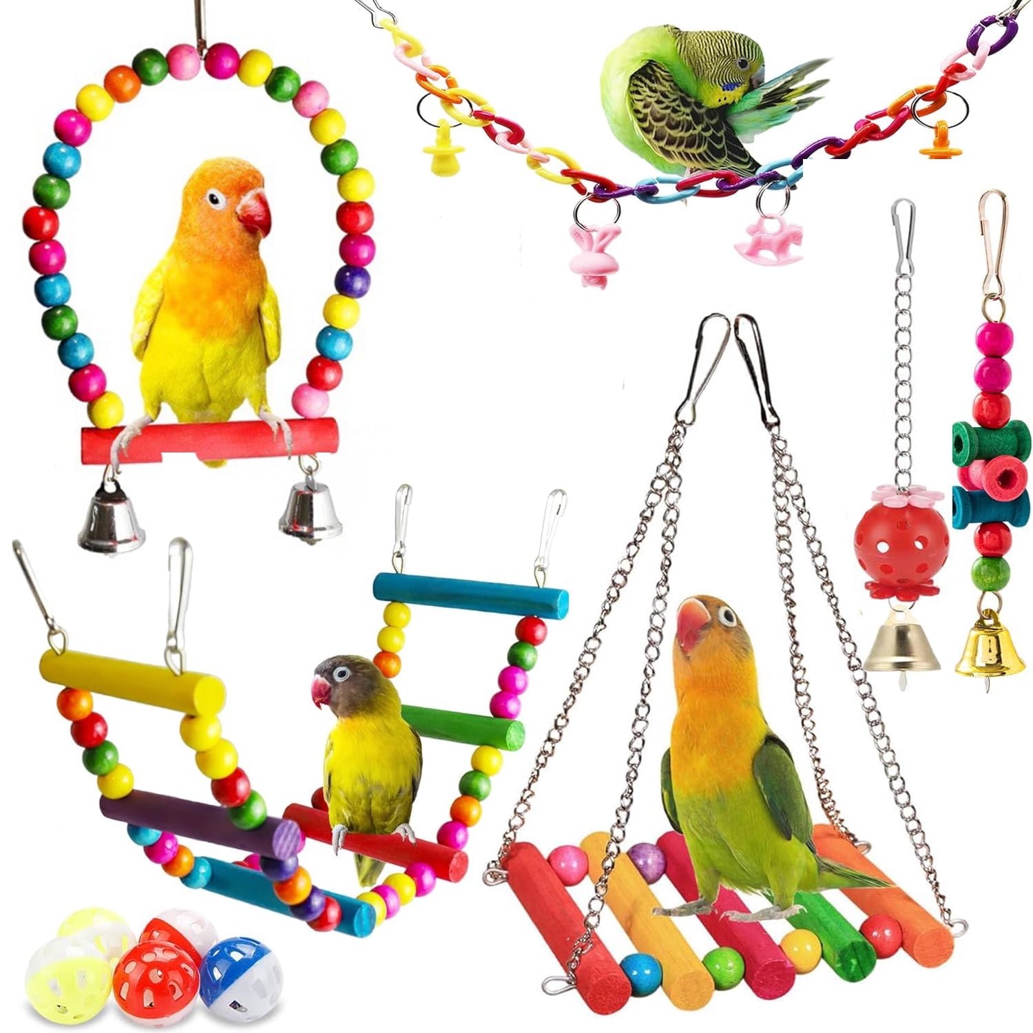 11PCS Bird Toys Parakeet Toys,Dinosam Colorful Parrot Toy for Small ...