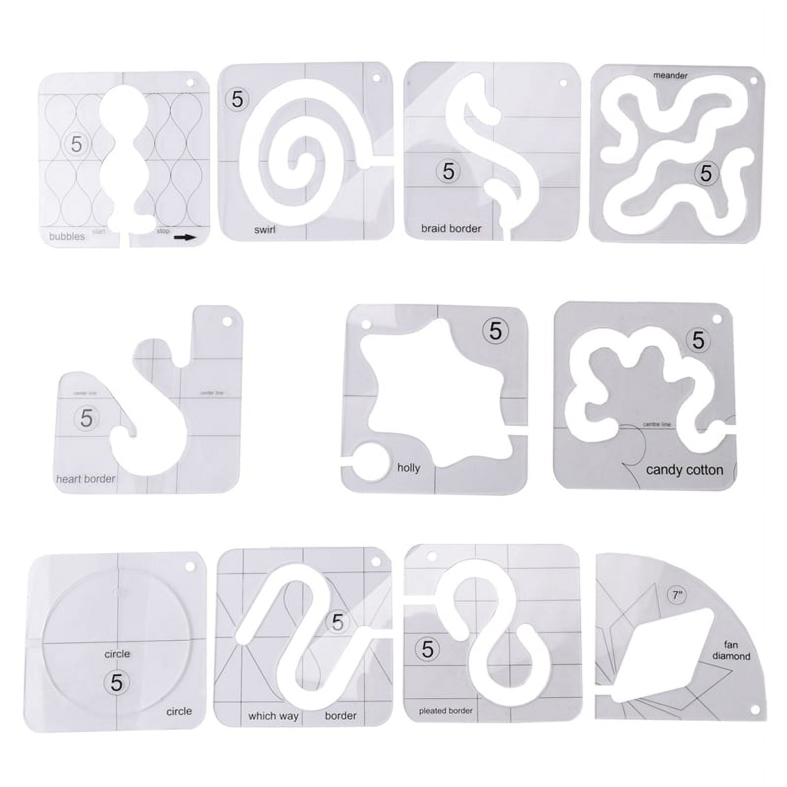 11PCS Free-Motion Quilting Template Set-Sewing Ruler & Clear Mark ...