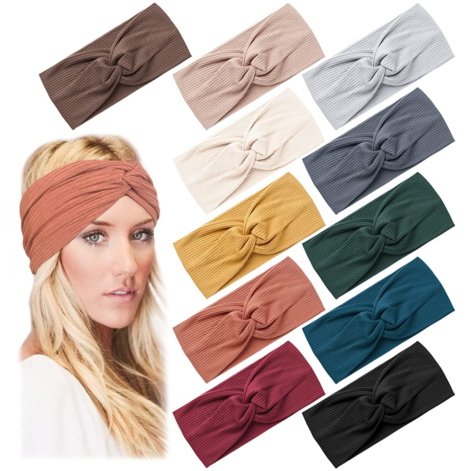 11pcs Headbands For Women Knotted Cross Twist Wide Turban Hair Band