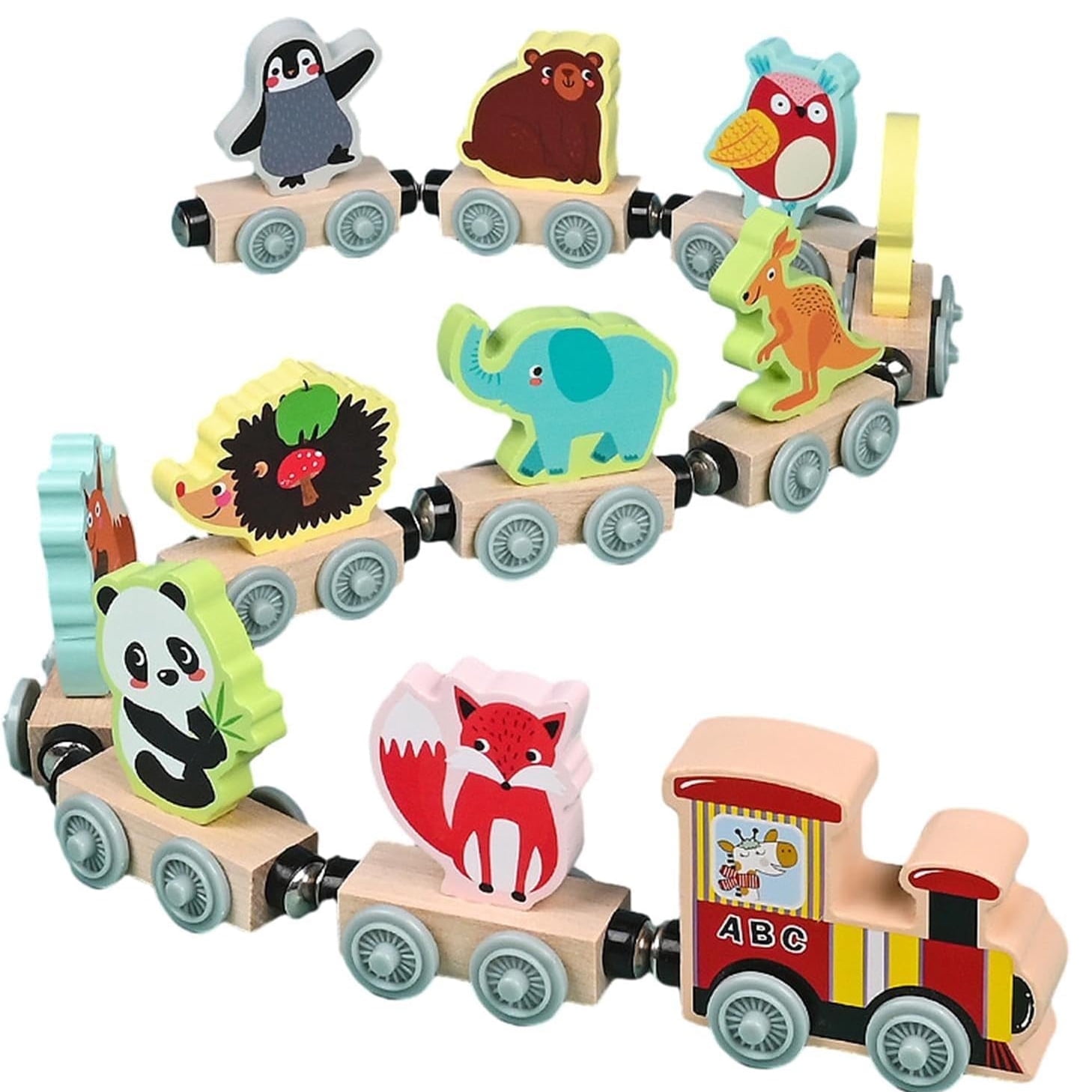 11PCS Magnetic Wooden Animals Train Set, Montessori Toys for Toddlers ...