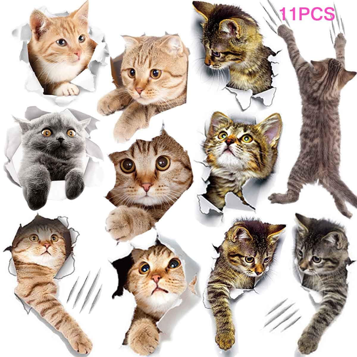 11PCS New 3D Removable Cartoon Animal Cats Large Wall Stickers, Easy to ...
