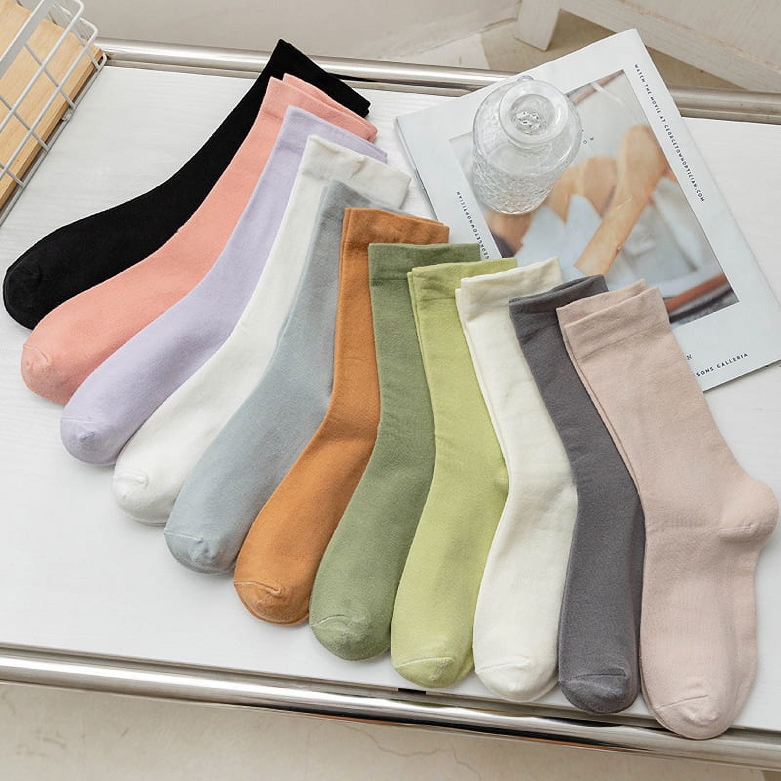 Vorkoi Womens Cotton Crew Socks, Thin Soft Comfort Dress Socks, Above ...