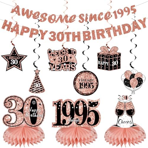 11Pcs 30th Birthday Decorations Kit for Women, Rose Gold Happy 30th ...