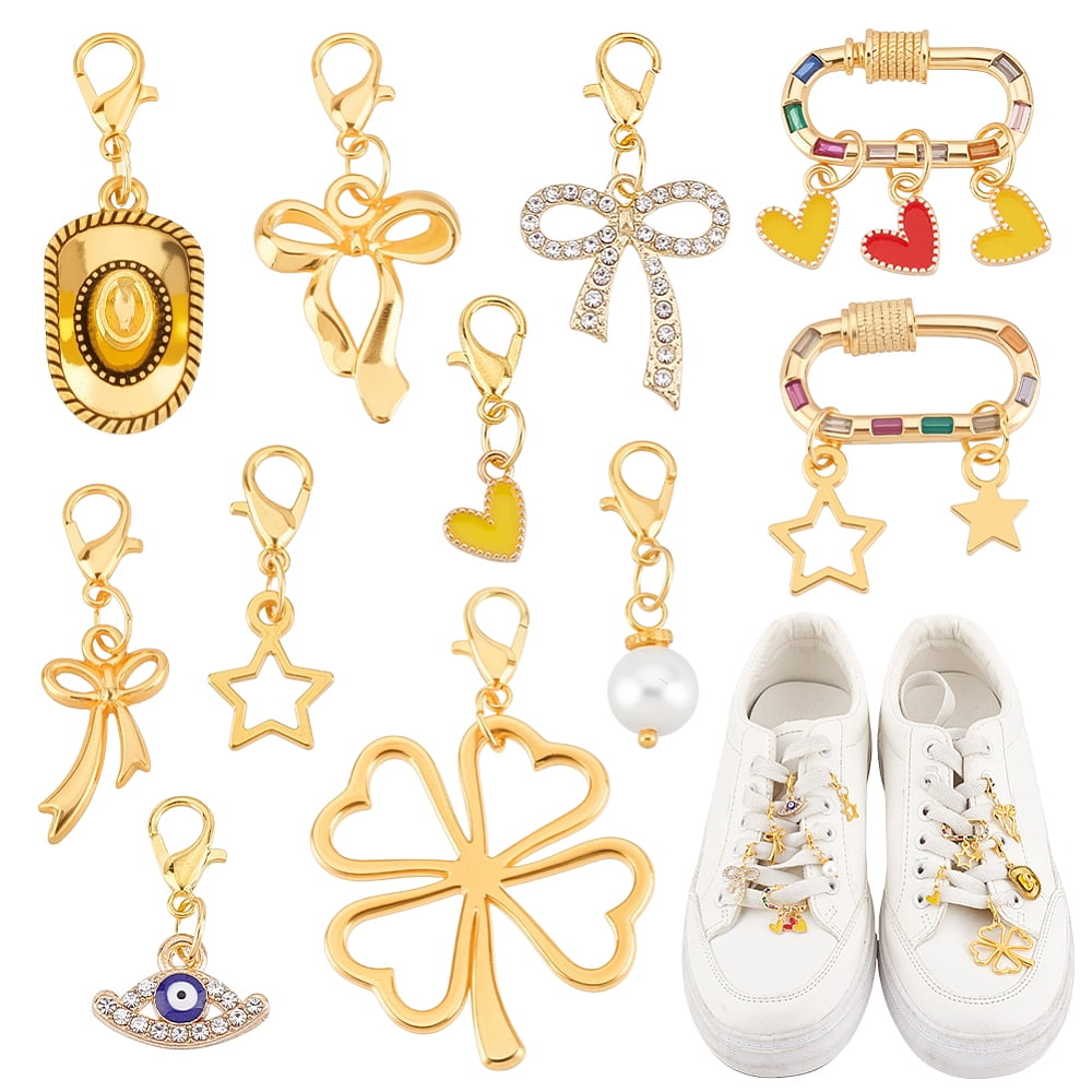 11Pcs Alloy Shoe Charms with Lobster Claw Clasps Mixed Shapes Golden 22 ...