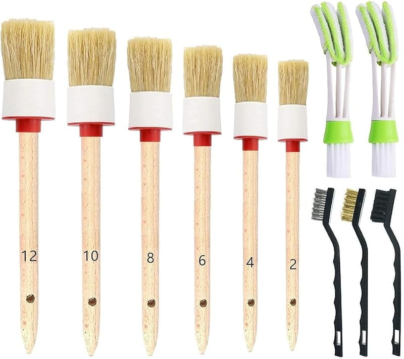 11Pcs Auto Detailing Set, Boar Hair Brushes, Steel Wire & A/C Brushes ...
