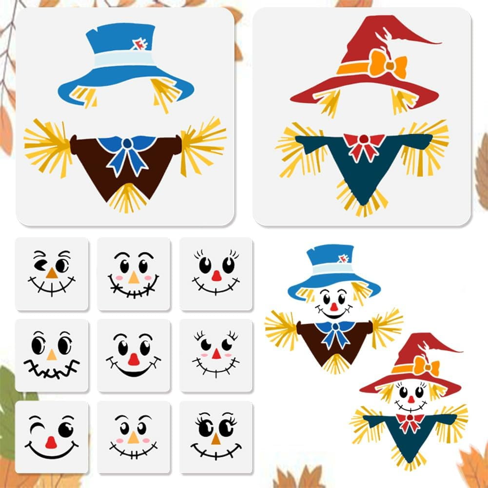 11Pcs Autumn Scarecrow Stencils for DIY Painting Reusable Scarecrow ...
