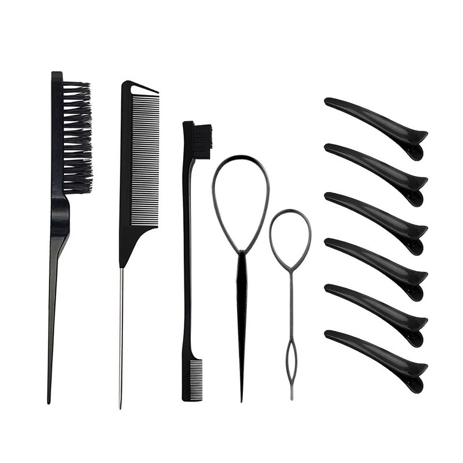 11Pcs Black Hair Styling Combs Set, Include Bristle Hair Brush, Edge ...