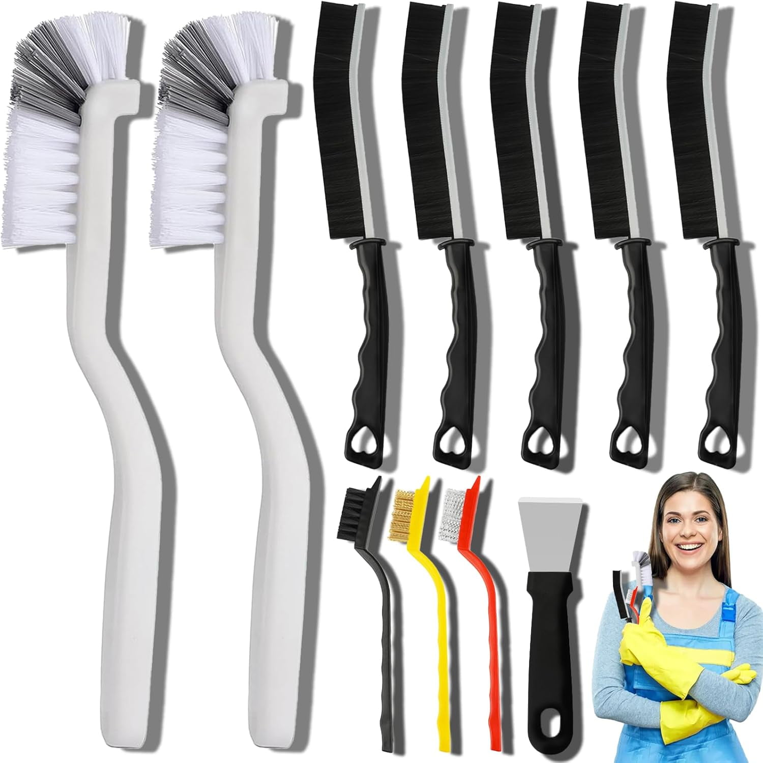 11Pcs Crevice Cleaning Brush Set, Hard Bristle Cleaning Supplies for ...