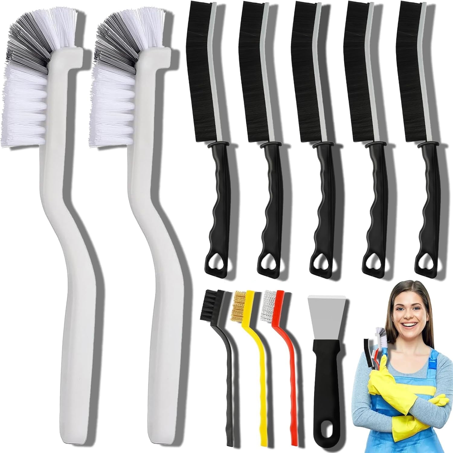 11 Pcs Crevice Cleaning Brush Set, Multifunctional Hard Bristle ...