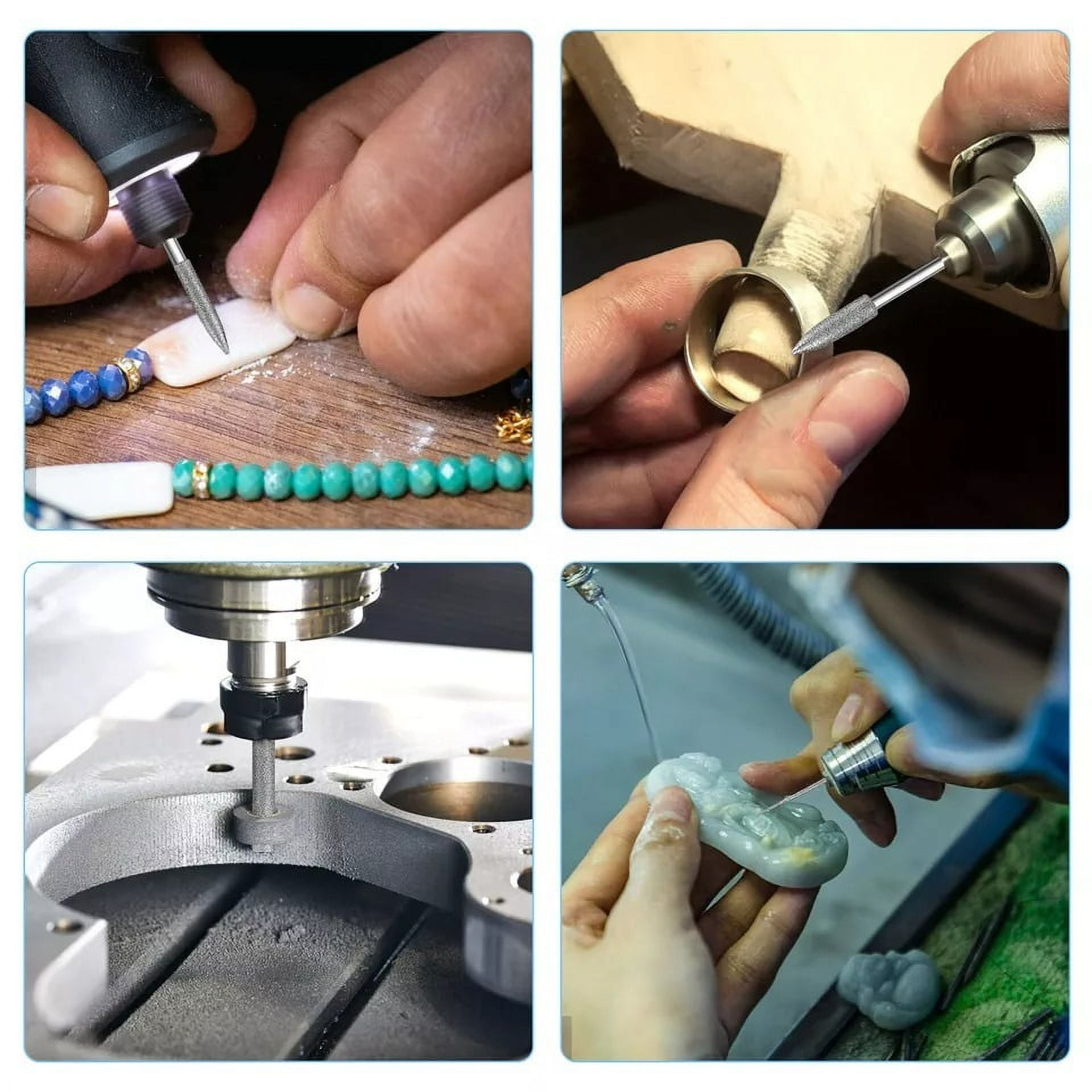 11Pcs Diamond Burr Stone Carving Grinding Bits 1/8" Shank for Dremel ...