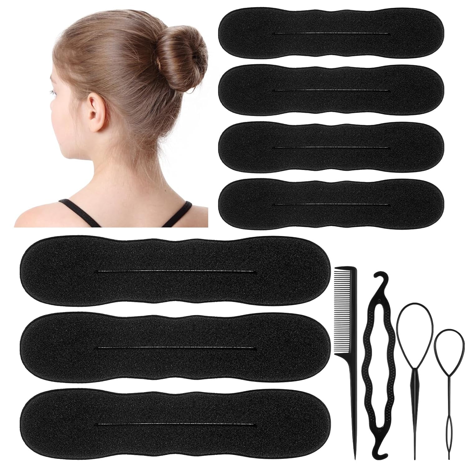 11Pcs Hair Bun Maker Kit, (3 Large, 4 Small) Soft Foam Sponge Buns with ...