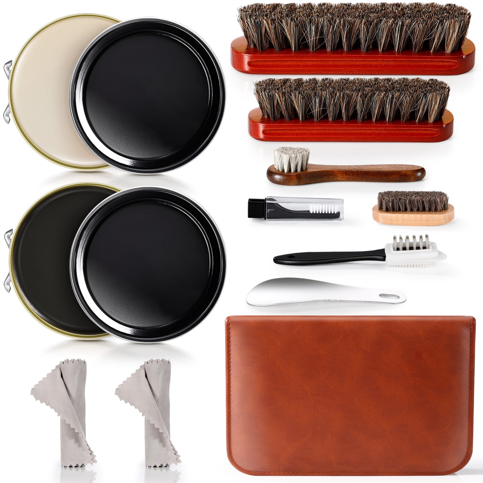 11Pcs Leather Shoe Shine Kit for Men & Women - 3 Horsehair Brushes ...