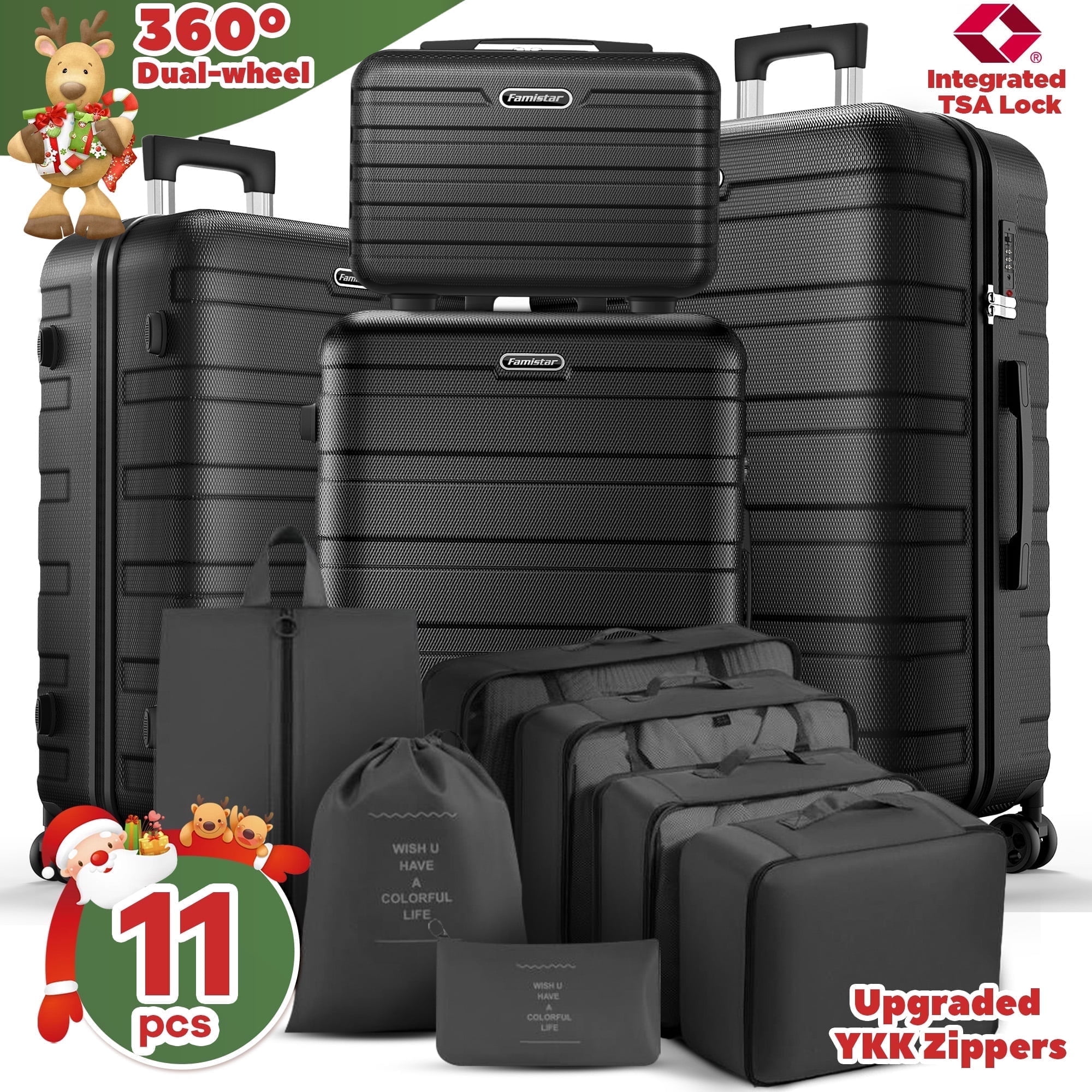 11Pcs Luggage Set, Hardside Suitcase w/ Spinner Wheels&TSA Lock, 14 ...