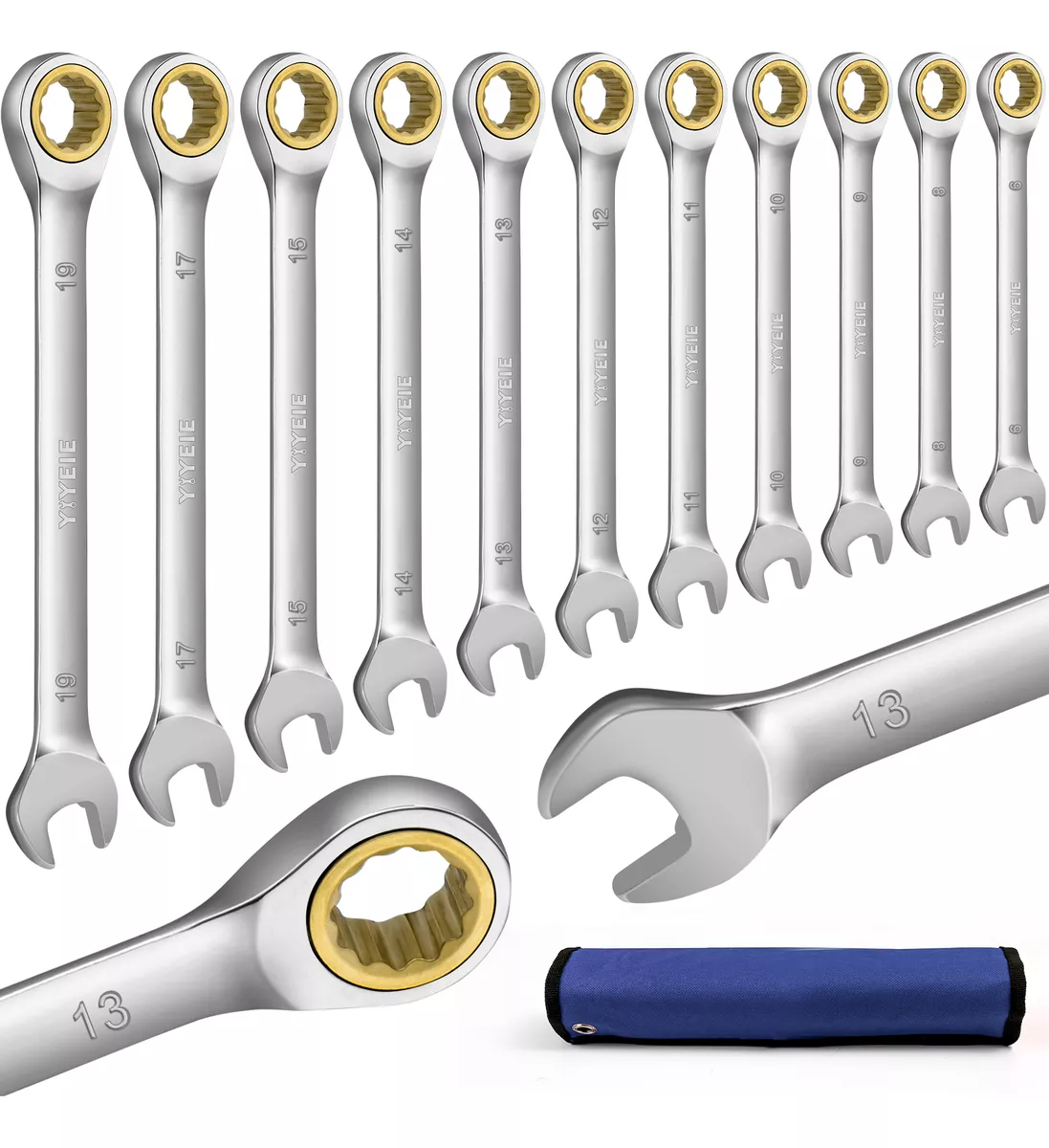 11Pcs Metric Ratcheting Wrench Set , Sizes 8-19mm, Combination Wrench ...