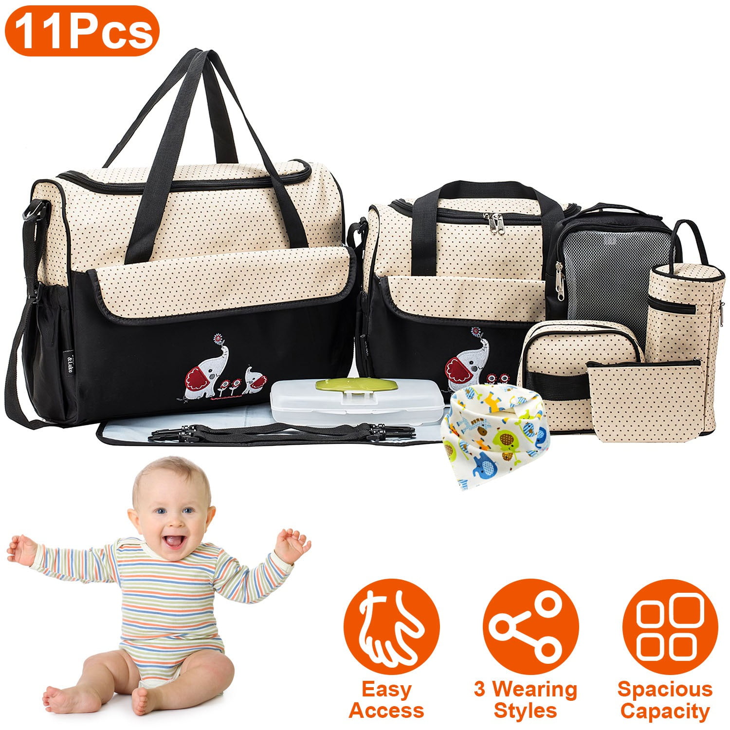 11Pcs Nappy Diaper Bags Mummy Shoulder Bags Multifunctional Diaper ...