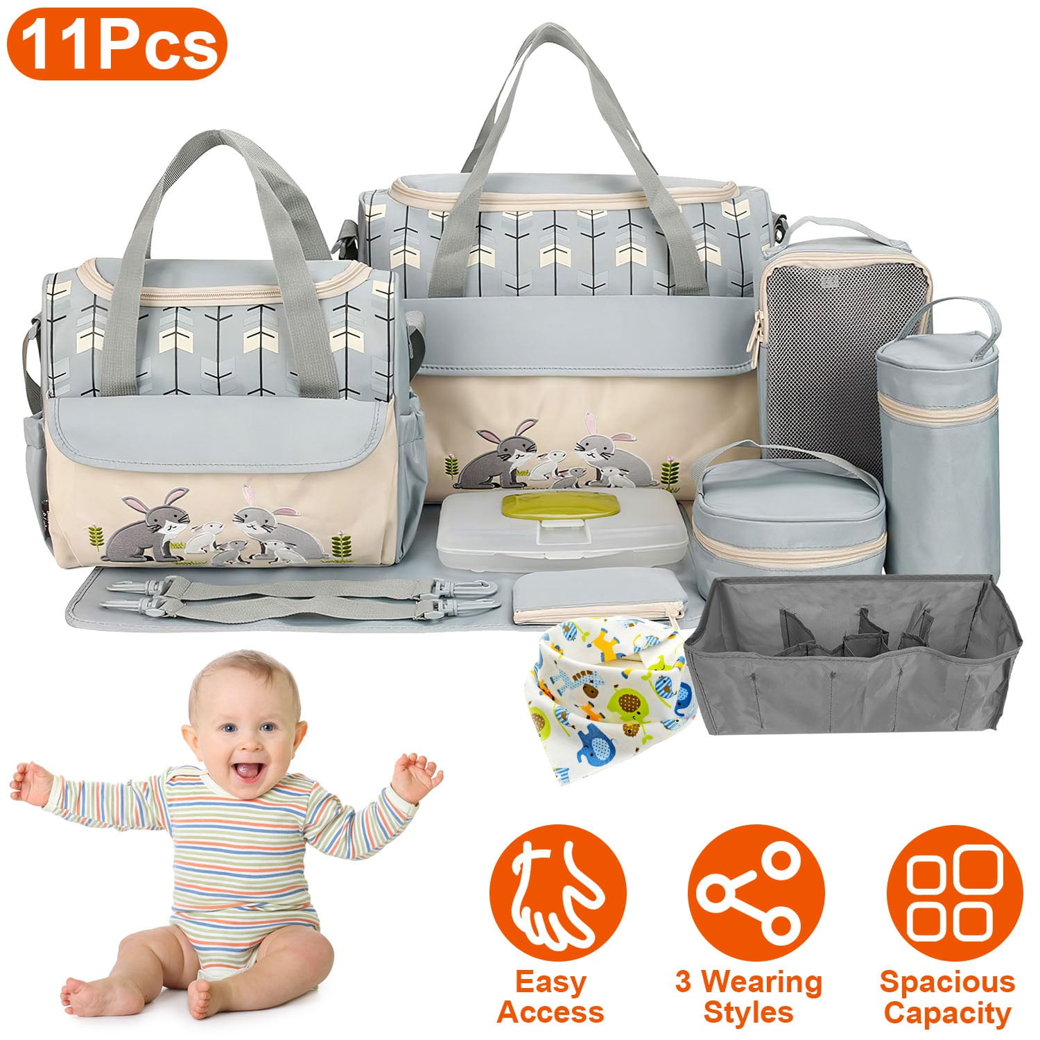 11Pcs Nappy Diaper Bags Mummy Shoulder Bags Multifunctional Diaper ...