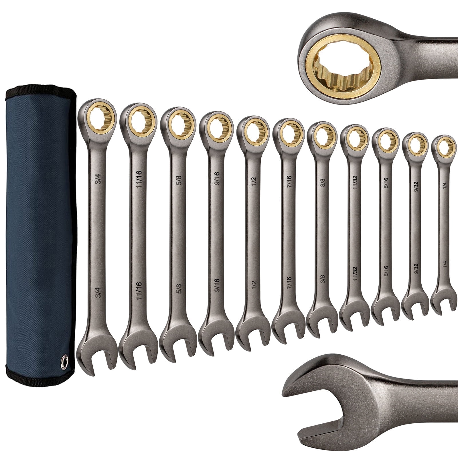 11Pcs Ratcheting Wrench Set , SAE 1/4“-3/4”, Combination Wrench Set in ...