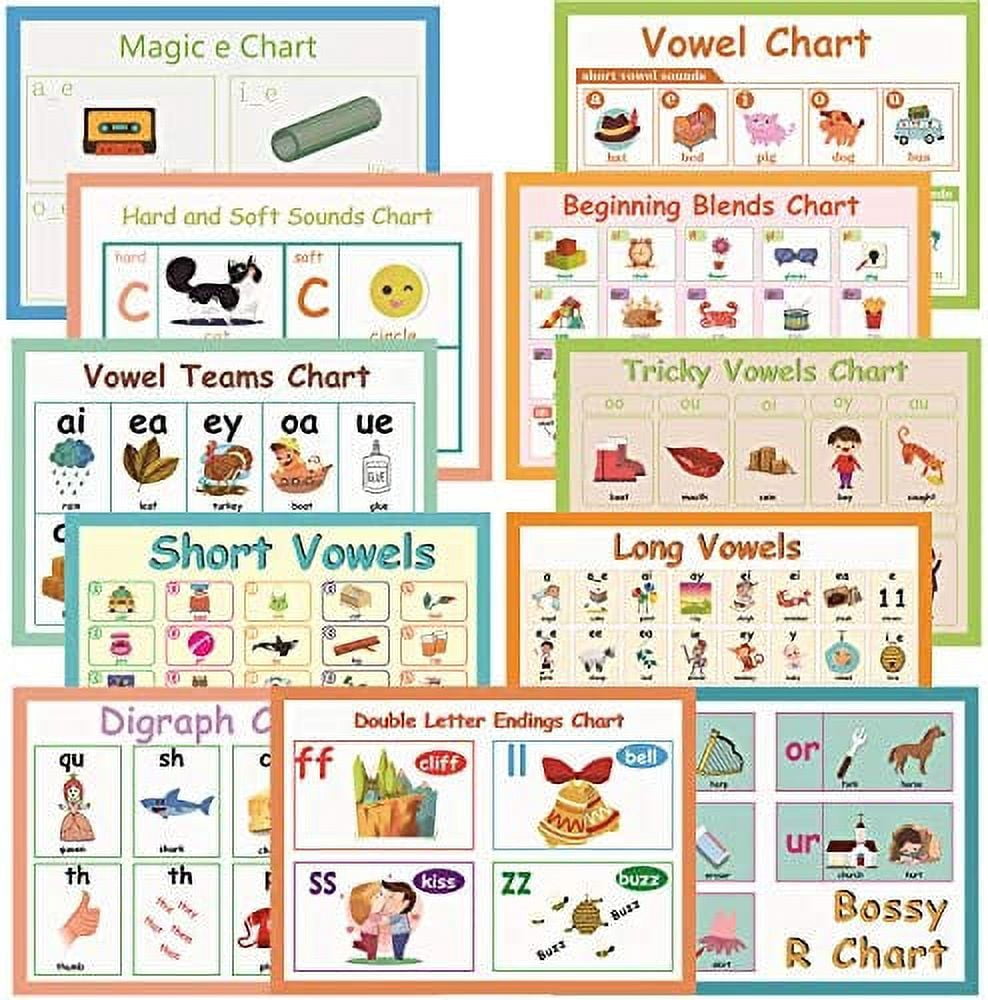 11Pcs/Set English Phonics Language Arts Skills Charts for Kids l ...