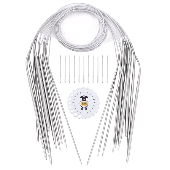11Pcs Stainless Steel Circular Knitting Needles with Nylon Wire and 1Pc ...