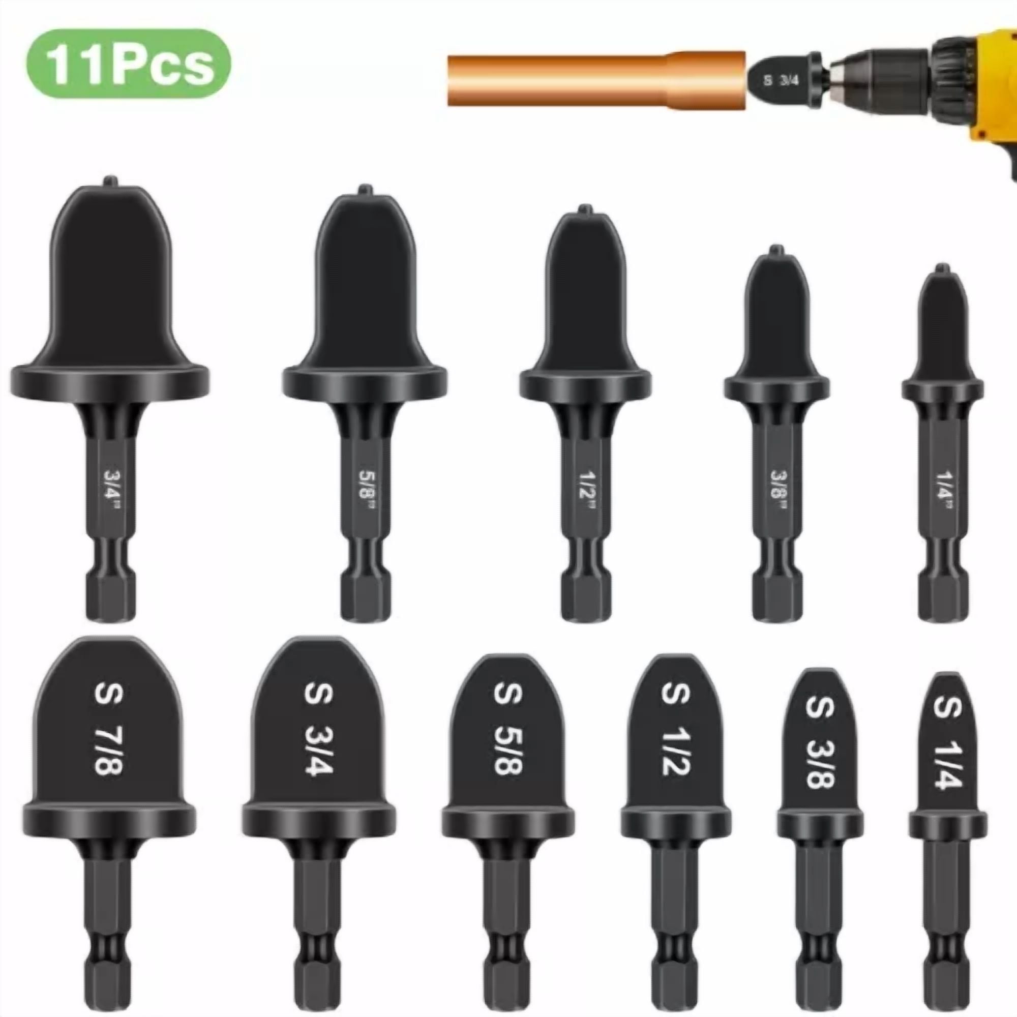 11Pcs Swaging Tool Drill Bit Set 5 Flare Expanders + 6 Copper Pipe ...