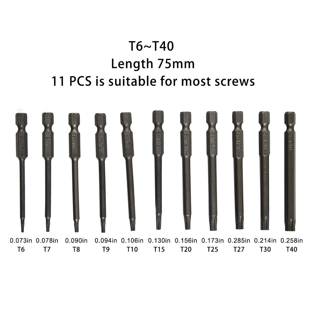 11pcs Torx Screwdriver Bit Set Hex Security Magnetic Head 75MM Extra Long - Walmart.com