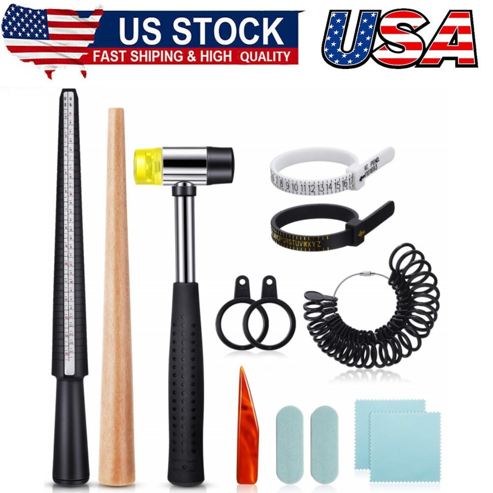 11Pcs Us UK Ring Mandrel Set, Size 1-13 with Half Size Ring Sizer Gauge ...