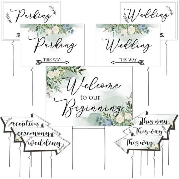11Pcs Wedding Direction Arrow Signs, Welcome to Our Beginning Sign with ...