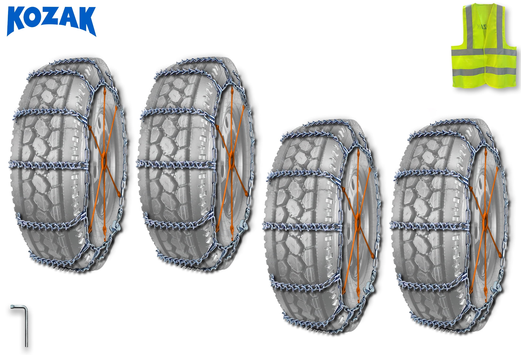 11R22.5, 295/75R22.5 Semi Truck Studded Tire Chains 7mm Link Cam Snow ...