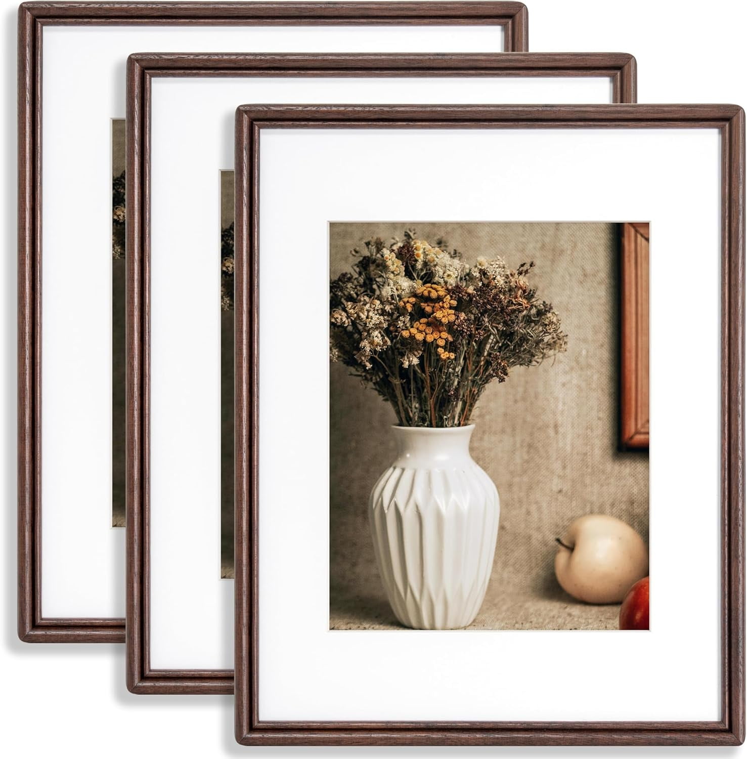 11X14 Picture Frame Set of 3, Natural Solid Walnut Wood Frame with High ...