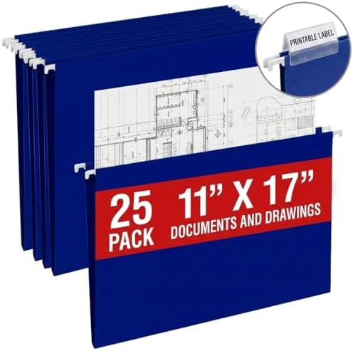11X17 Hanging File Folders,1/5 Cut Adjustable Clear Plastic Tabs (25 ...