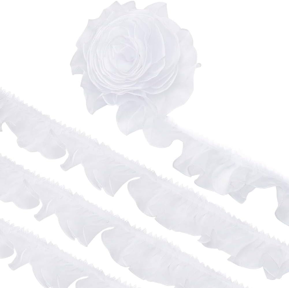 11Yard Polyester Pleated Lace Trims 3 inch Wide White Ruffled Ribbon ...