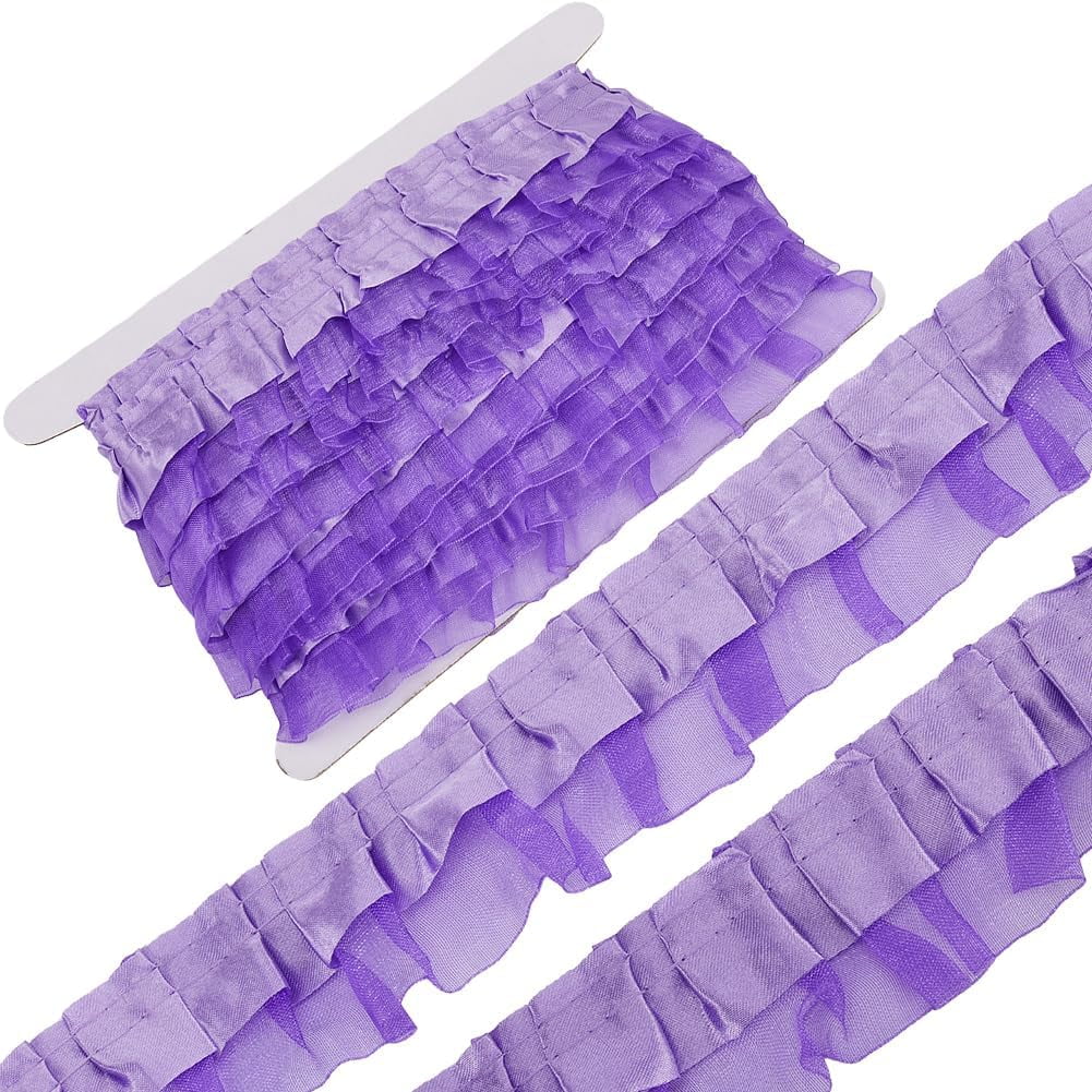 11Yards 2 Layer Satin Organza Lace Edge Trim Pleated Ruffle Chiffon ...