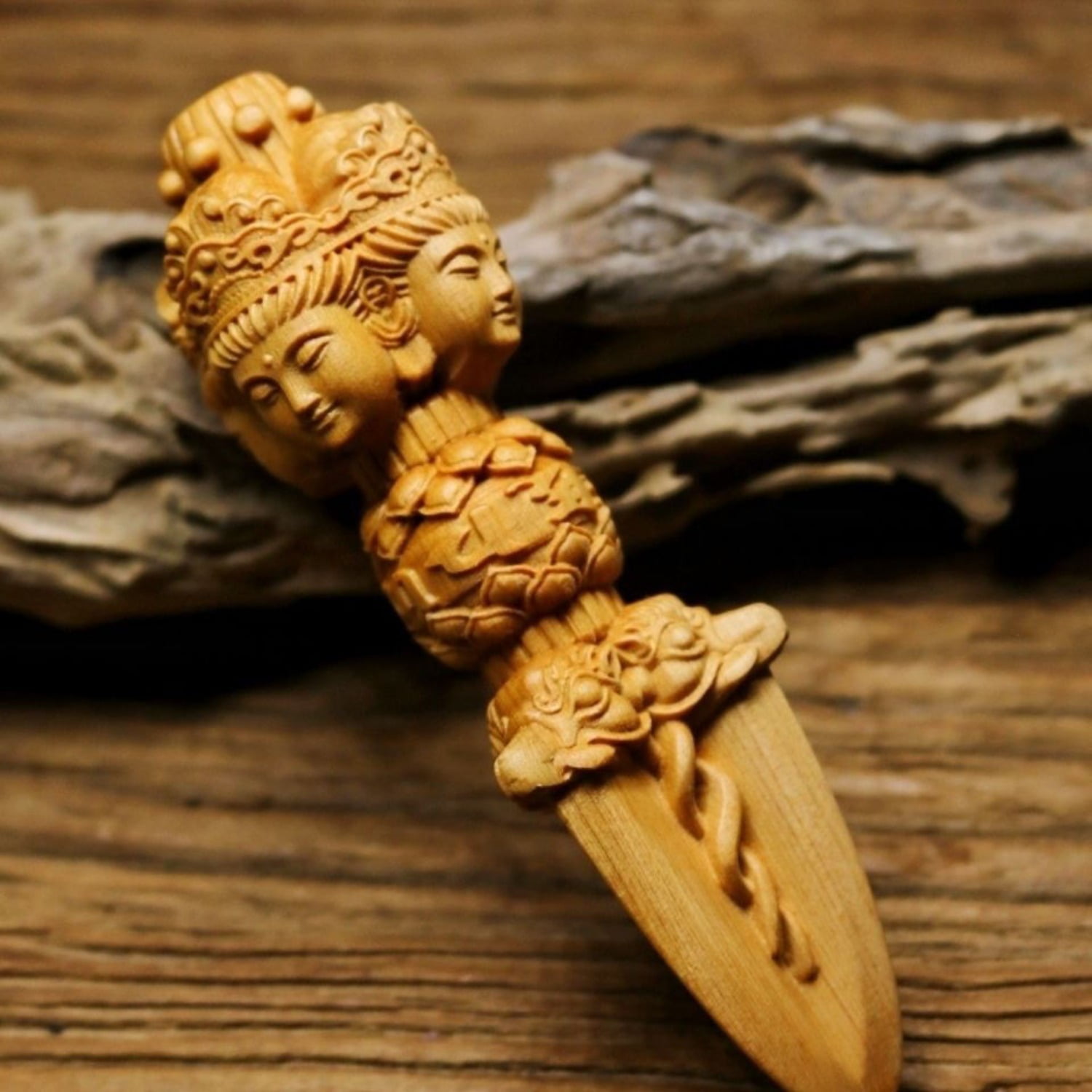11cm Cypress Wood Vajra Pestle Ornament Carving Tibetan Style Handle ...