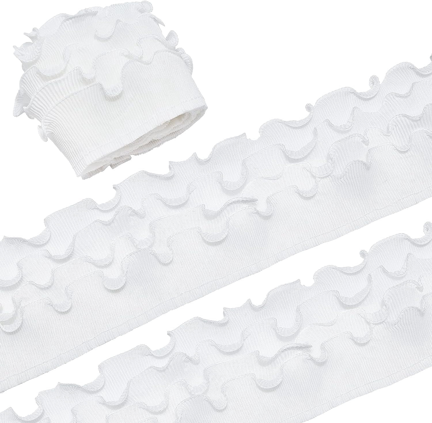 11cm Wide 4-Layer Elastic Pleated Chiffon Lace White Ruffle Trim ...