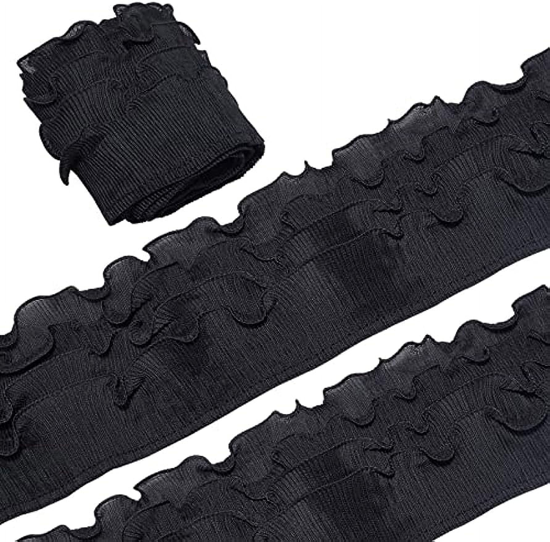 11cm Wide 4-Layer Elastic Ruffle Chiffon Ribbon Black Pleated Lace Edge ...