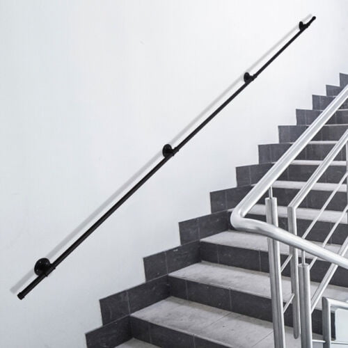 11ft 3 Wall Support Industrial Iron Loft Pipe Handrail For Stairs ...