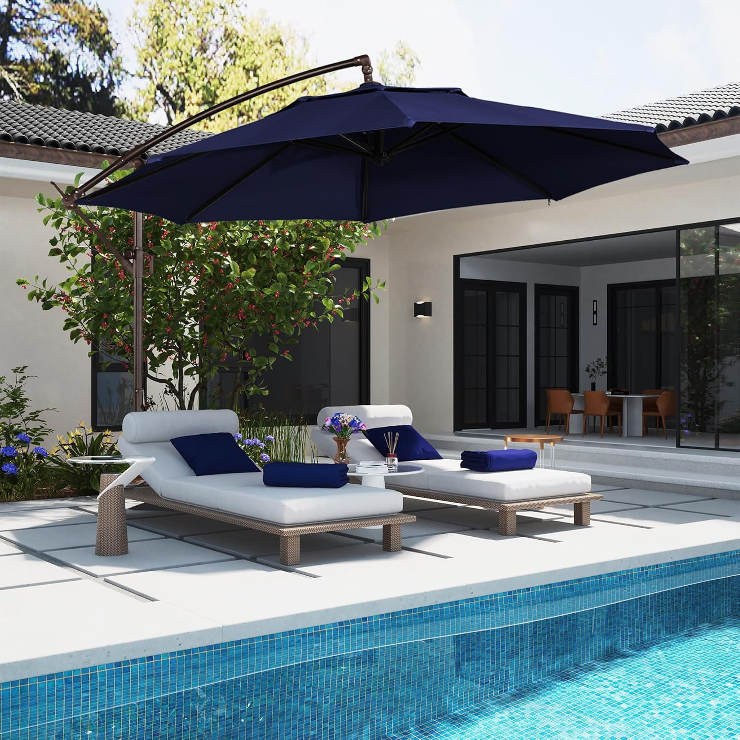 11ft Offset Patio Umbrella 360° Rotate Patio Offset Hanging Umbrella ...