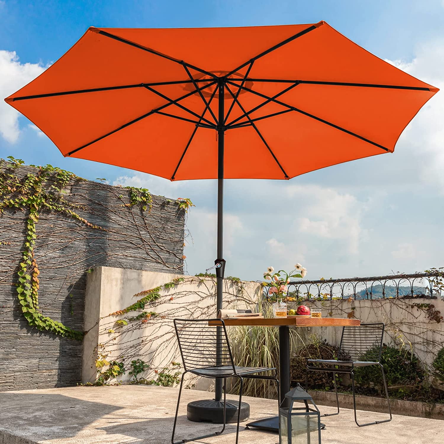 11ft Patio Umbrella, Outdoor Table Umbrella with Crank and 8 Sturdy ...