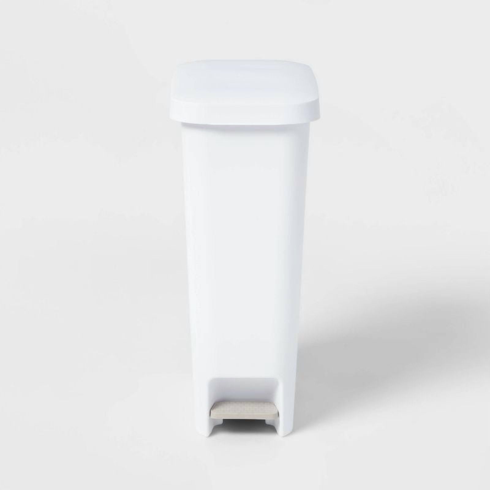 11gal Slim Step Trash Can White Pedal-Operated Lid, Textured Indoor ...