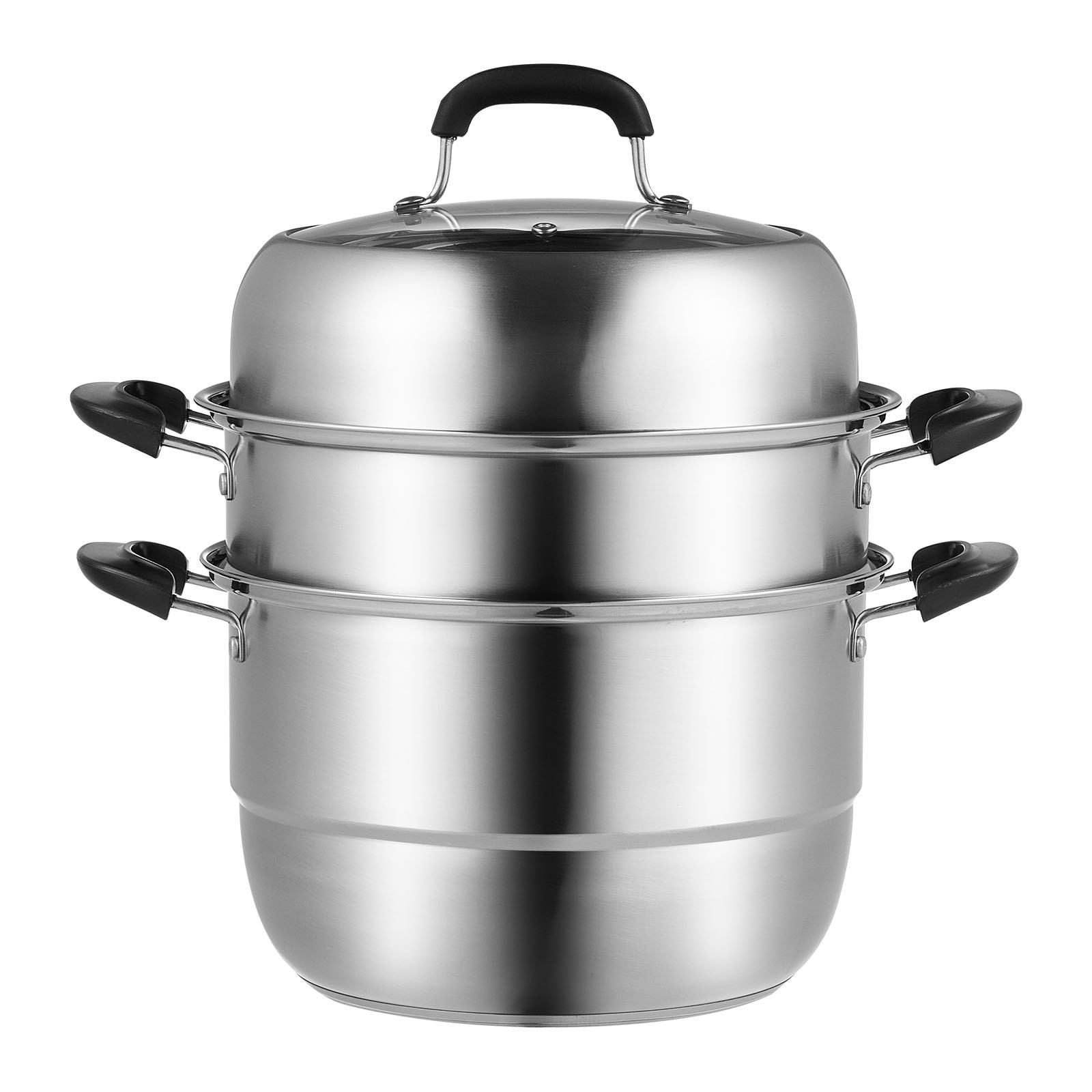 Stainless Steel 3-Tier Steamer Pot 11 Inch 28cm, 8.5QT Stock Pot with ...