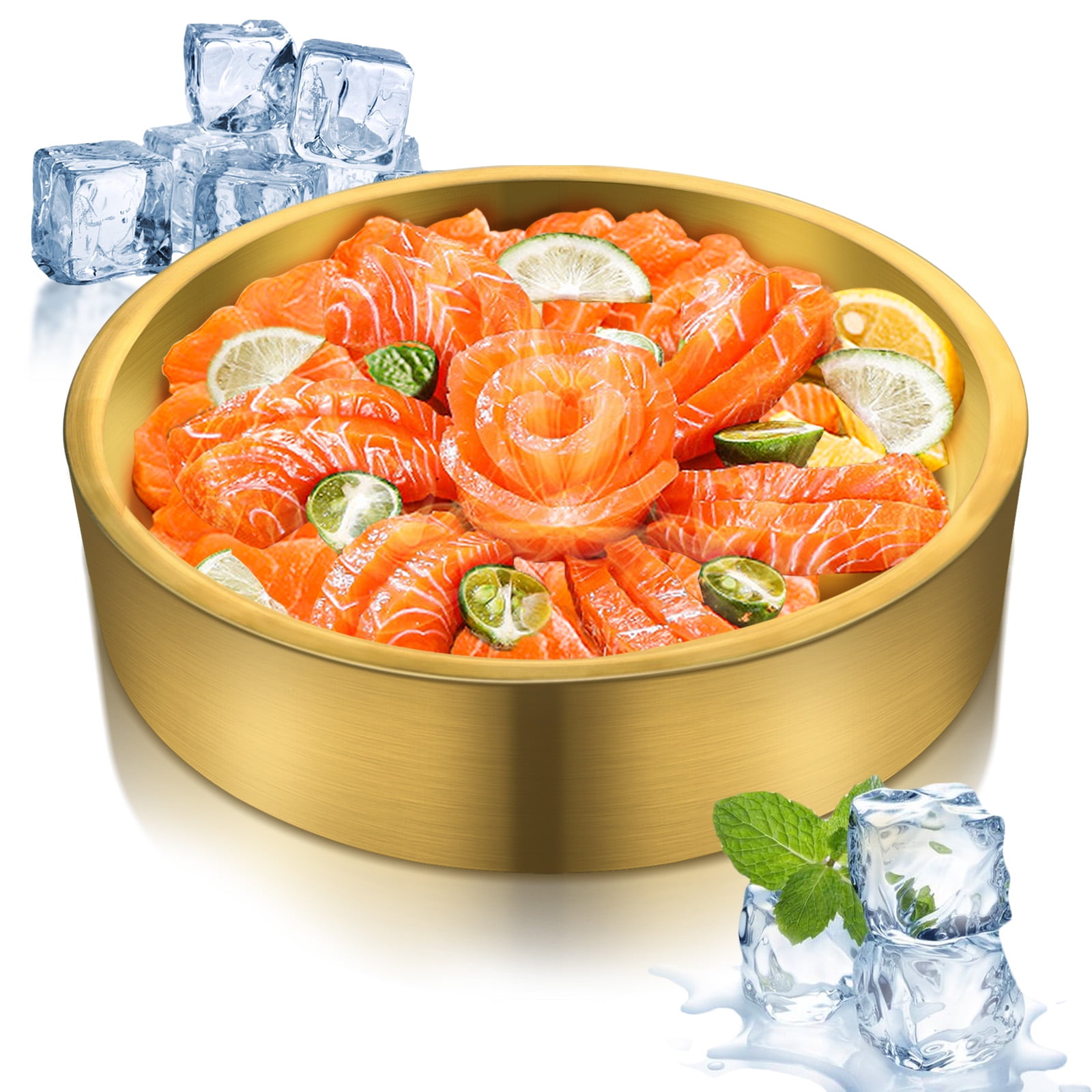11in Gold Stainless Steel Ice Chilled Serving Trays, Appetizer Cold ...