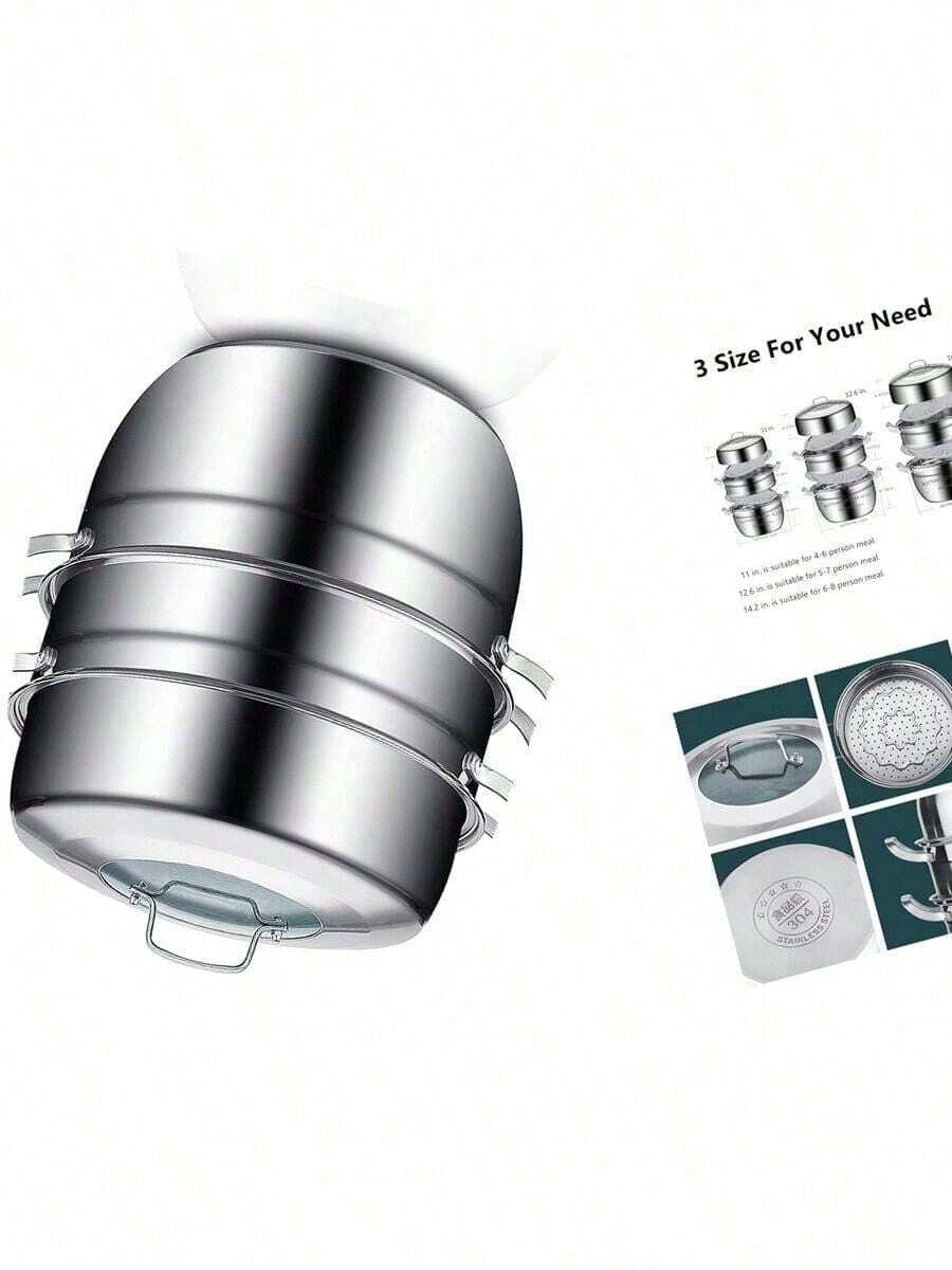 11inch Thick-Bottomed Stainless Steel Steamer Pot 2 Tier Food Steamer ...