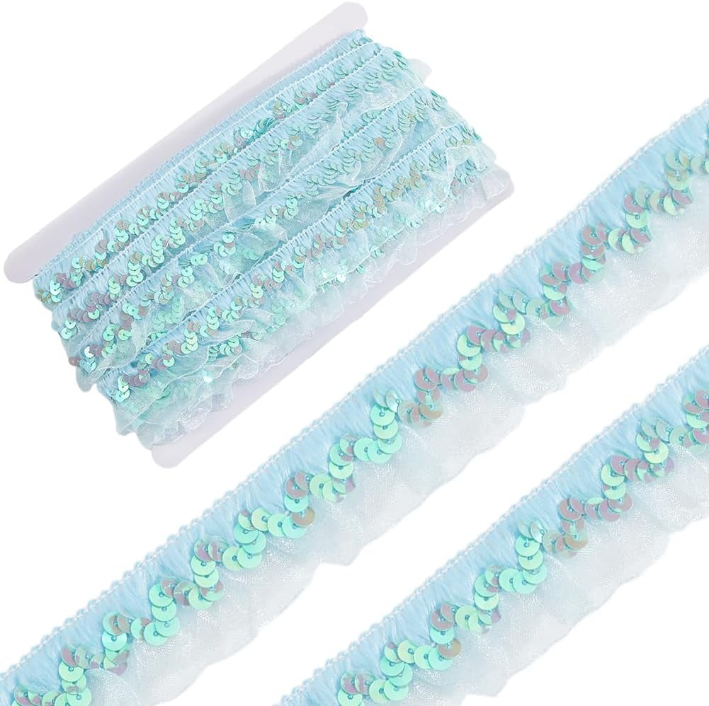 11m Elastic Organza Fabric Ribbon Sequin PleatedSequin Chiffon Lace ...