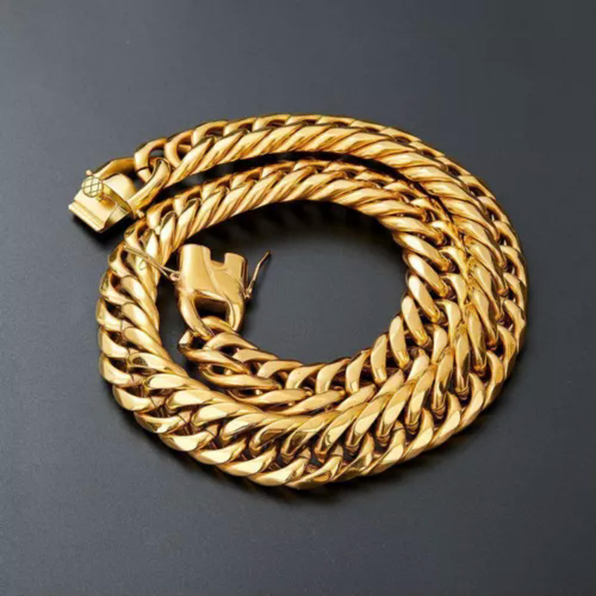 11mm~21mm Miami Double Cuban Link Chain 18K Gold Plated Titanium Steel ...