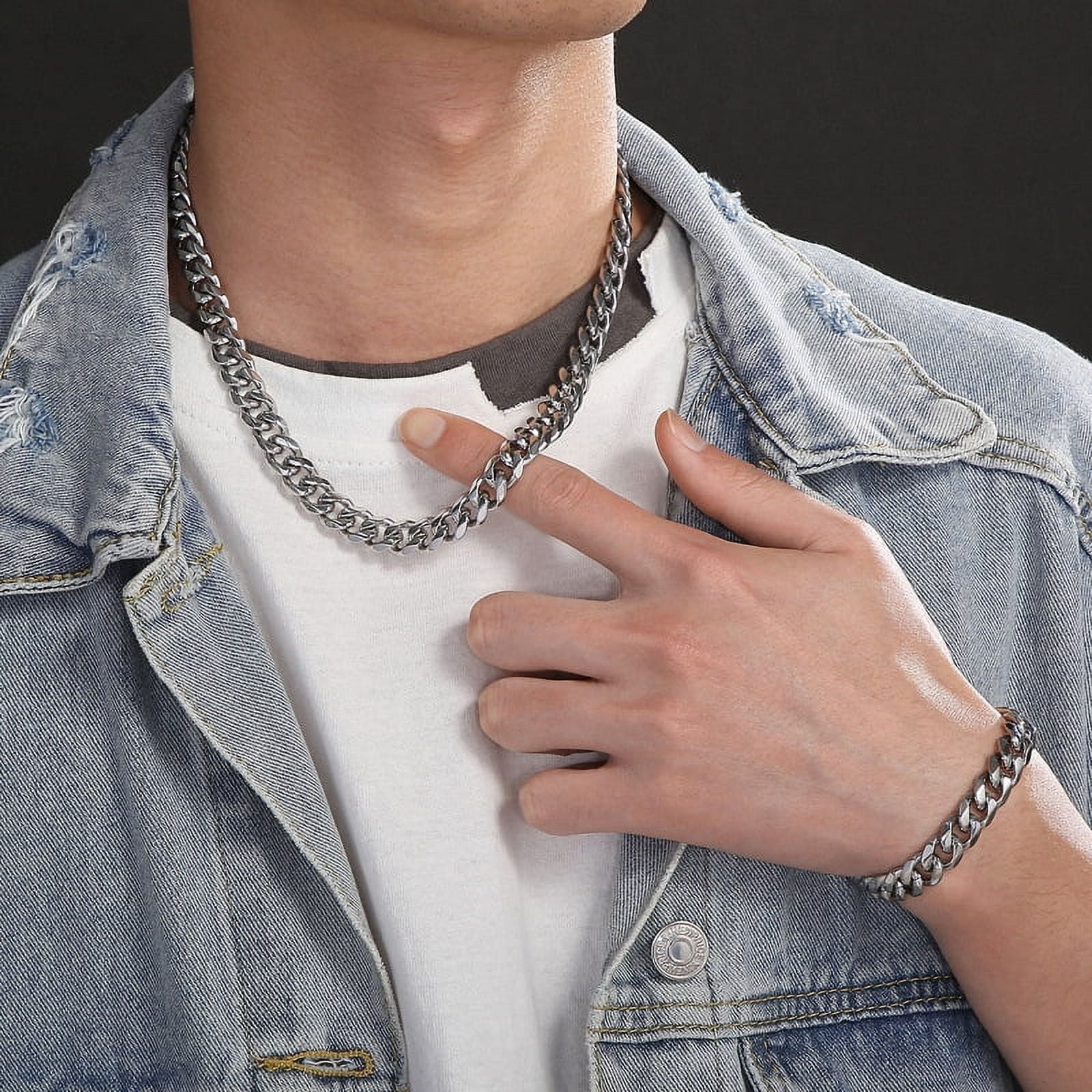 11mm Men Women Curb Cuban Chain Necklace Bracelet Punk Hiphop Shiny 14K Yellow Gold Biker Bike ...