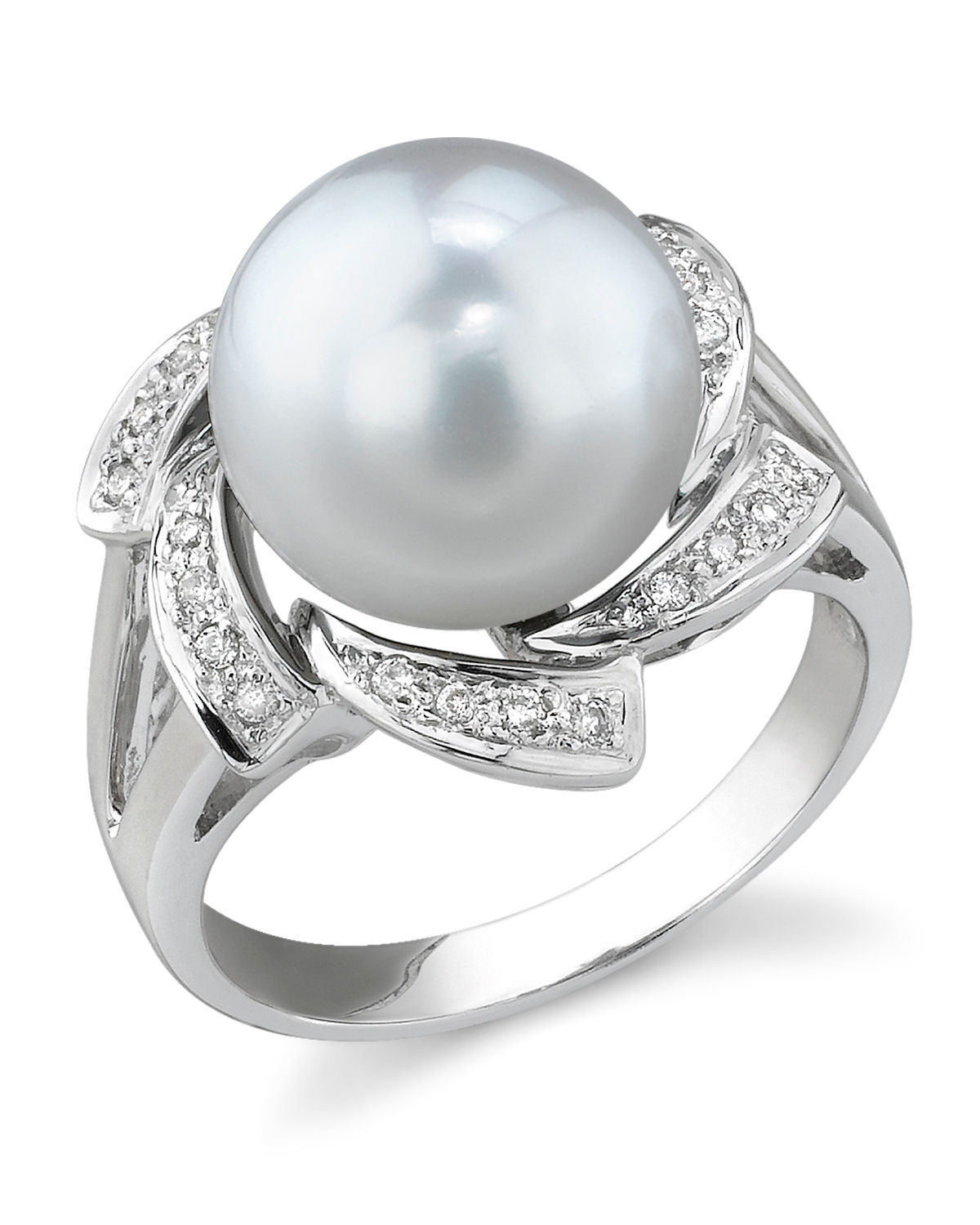 11mm White South Sea Cultured Pearl & Diamond Nova Ring in 18K Gold ...