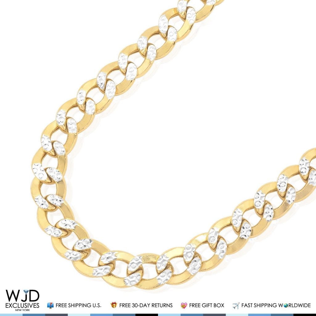 11mm Wide Diamond Cut Cuban Curb Link Chain Necklace 10K Yellow Gold 24 ...